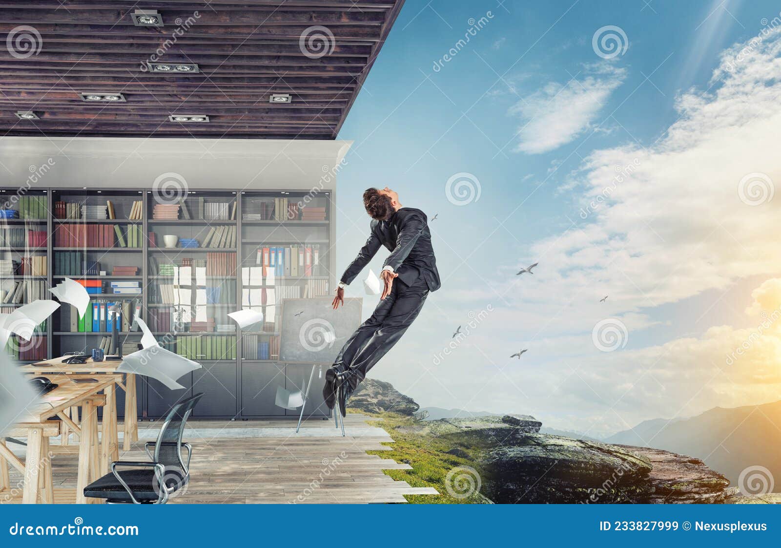Business Man Flying Up . Mixed Media Stock Image - Image of work, jump ...