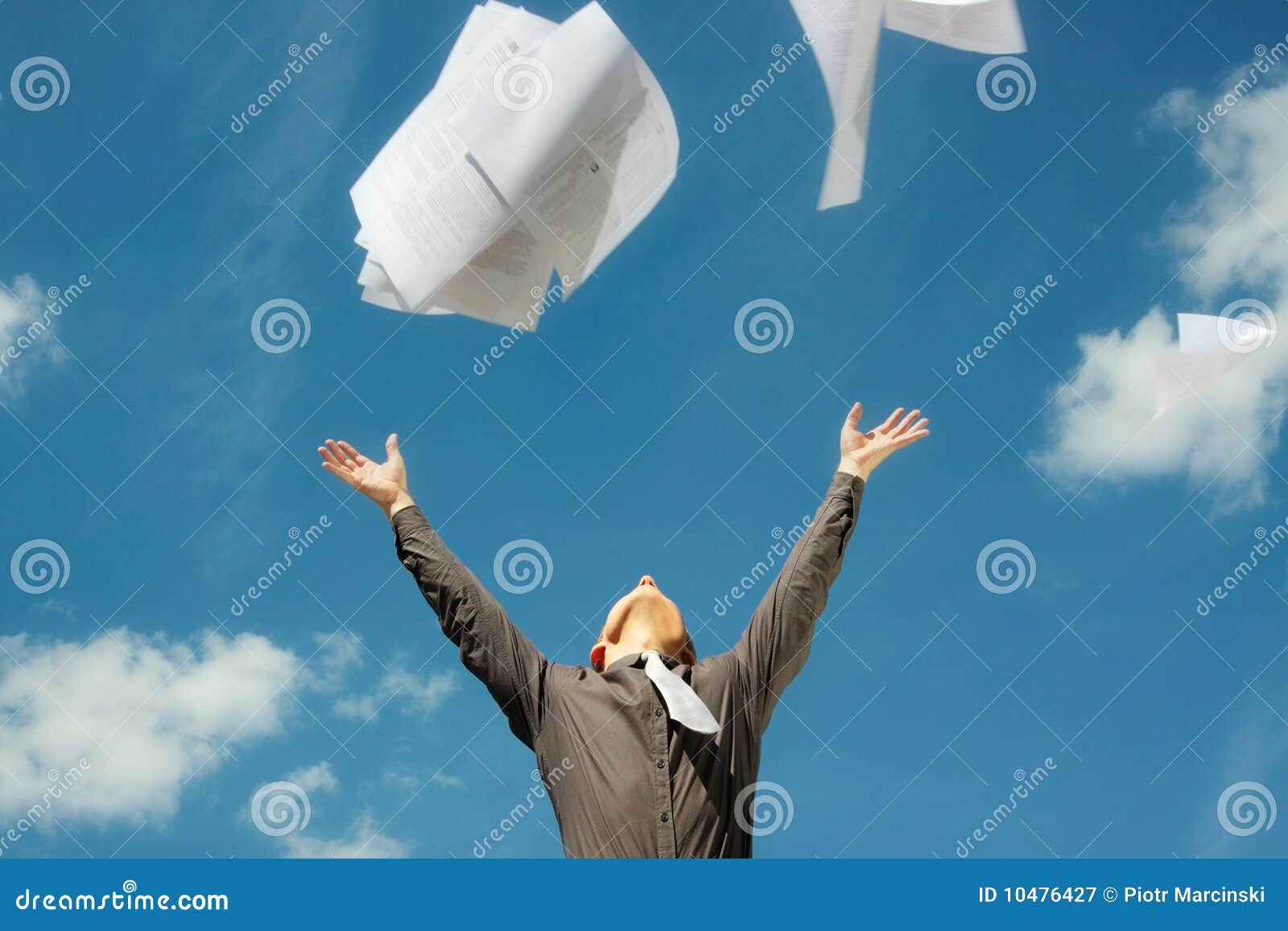 Business Man Freeing Himself from His Work Load Stock Image - Image of ...