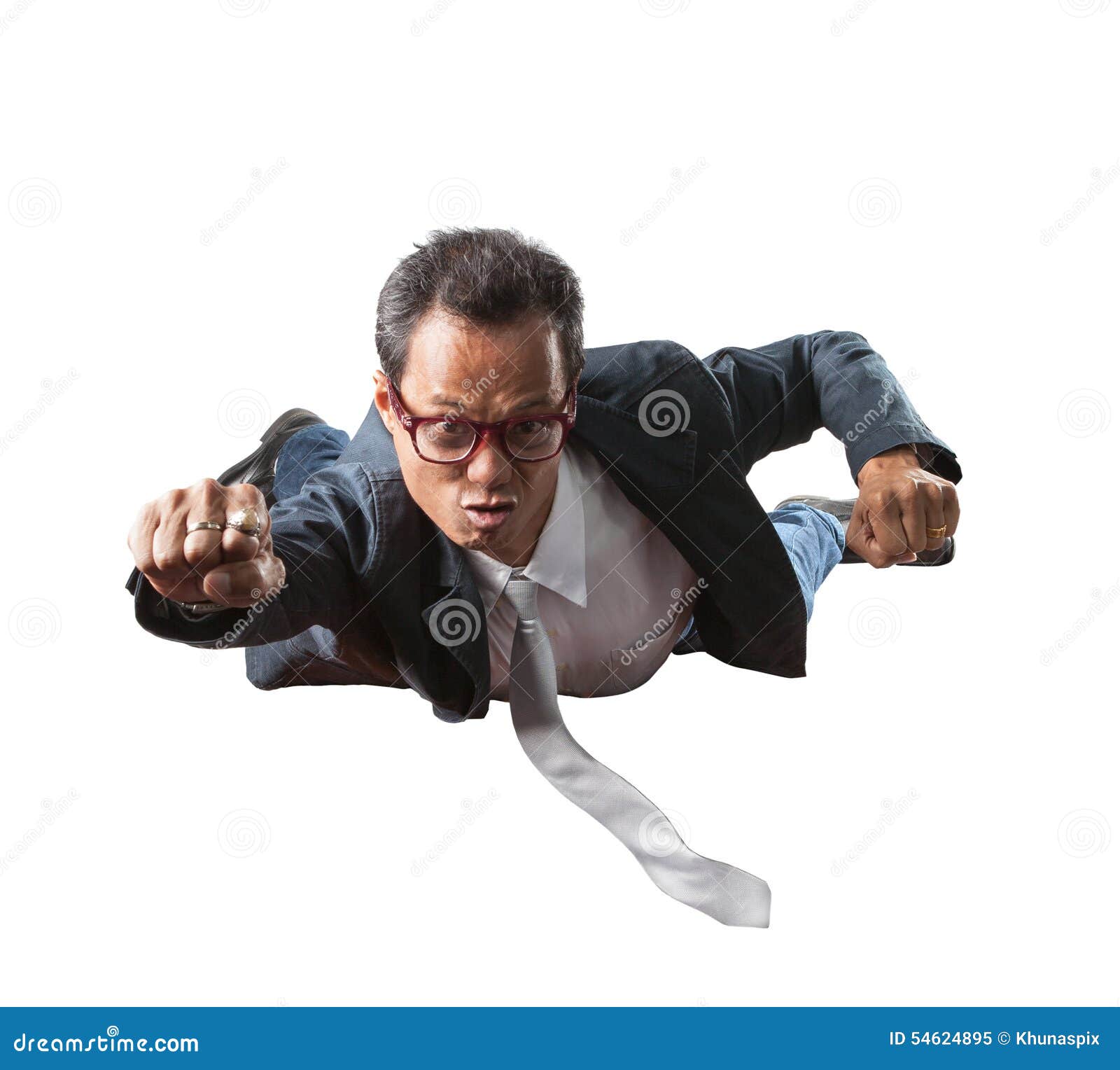 Business Man With Funny Face Flying Isolated White Background Stock ...