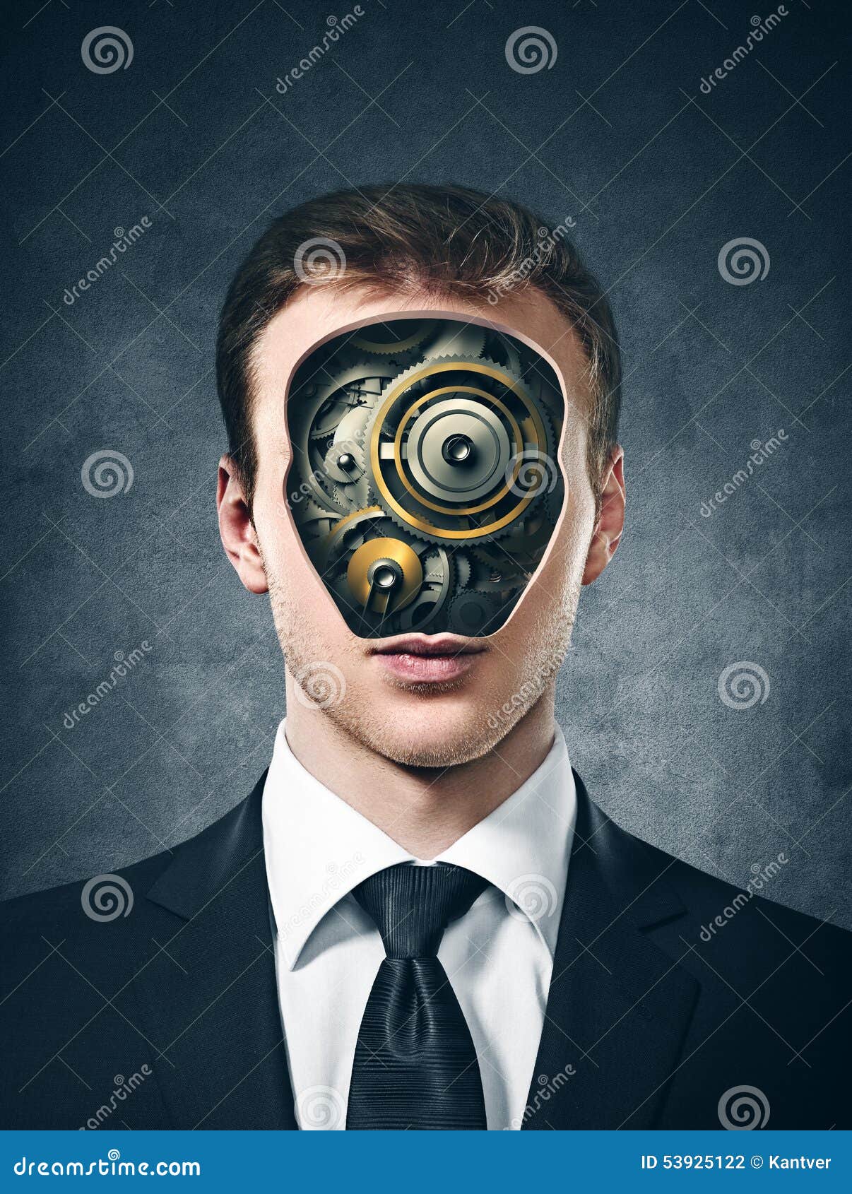 Business Man with Gears Inside Head on the Gray Stock Photo - Image of ...