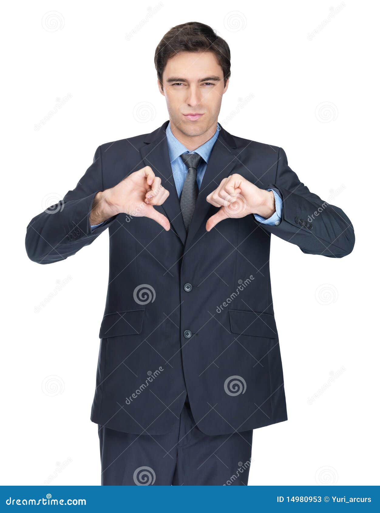 Business Man Gesturing a Thumbs Down Sign on White Stock Image - Image ...