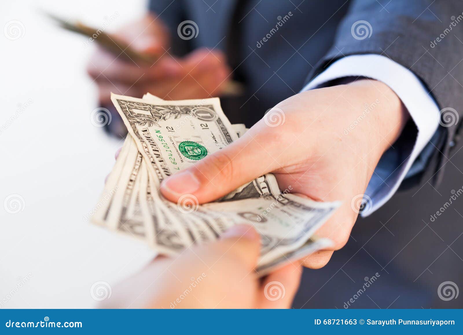 Business Man Giving Bank Notes To Another Person. Corruption and Stock ...