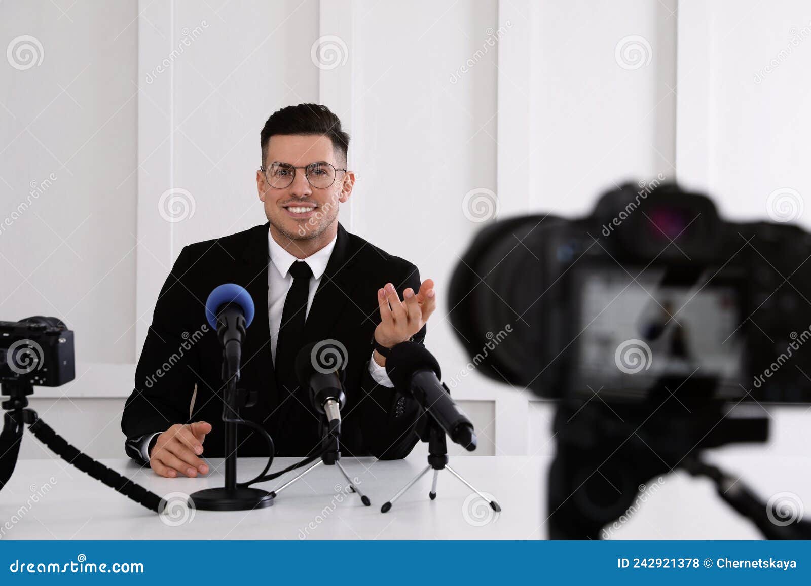 Business Man Giving Interview at Official Event Stock Photo - Image of ...
