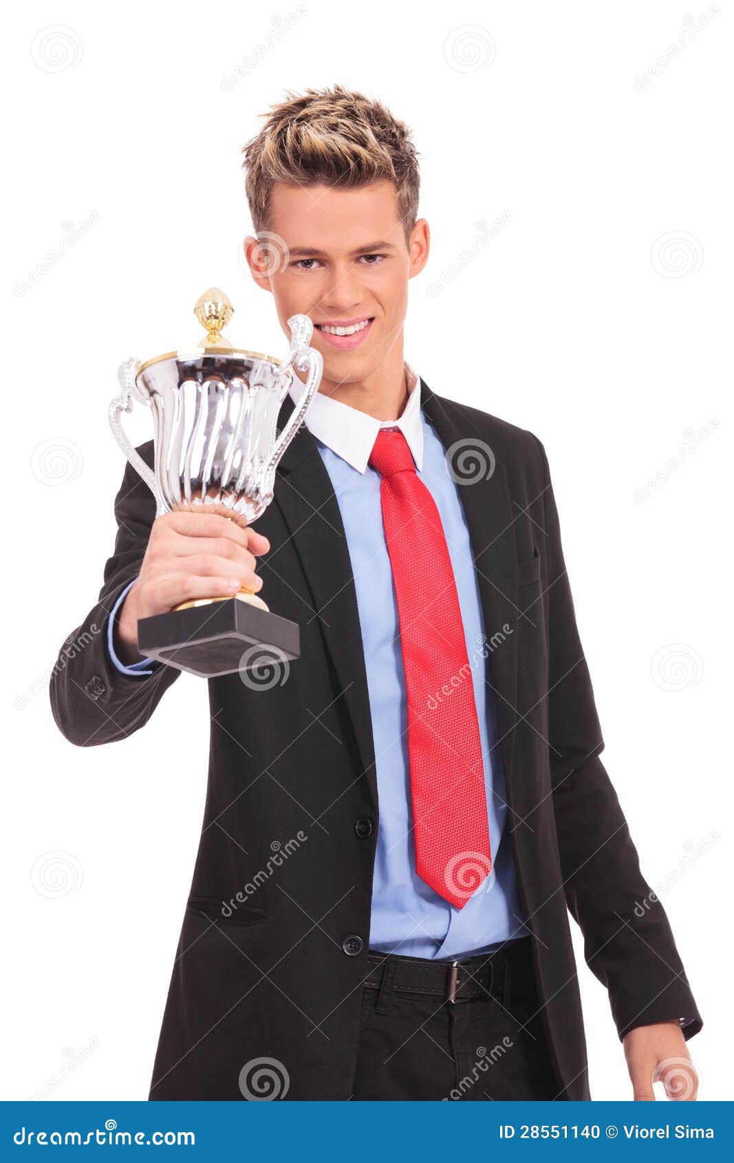 Business Man Giving You a Trophy Stock Photo - Image of pose, male ...