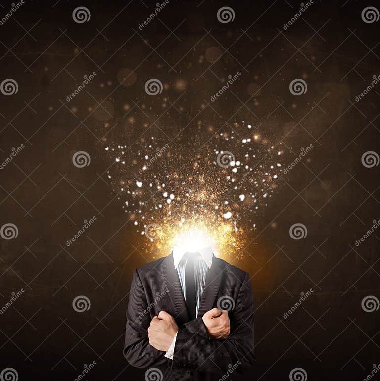 Business Man with Glowing Exploding Head Stock Photo - Image of ...