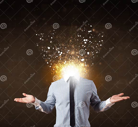 Business Man with Glowing Exploding Head Stock Photo - Image of fury ...