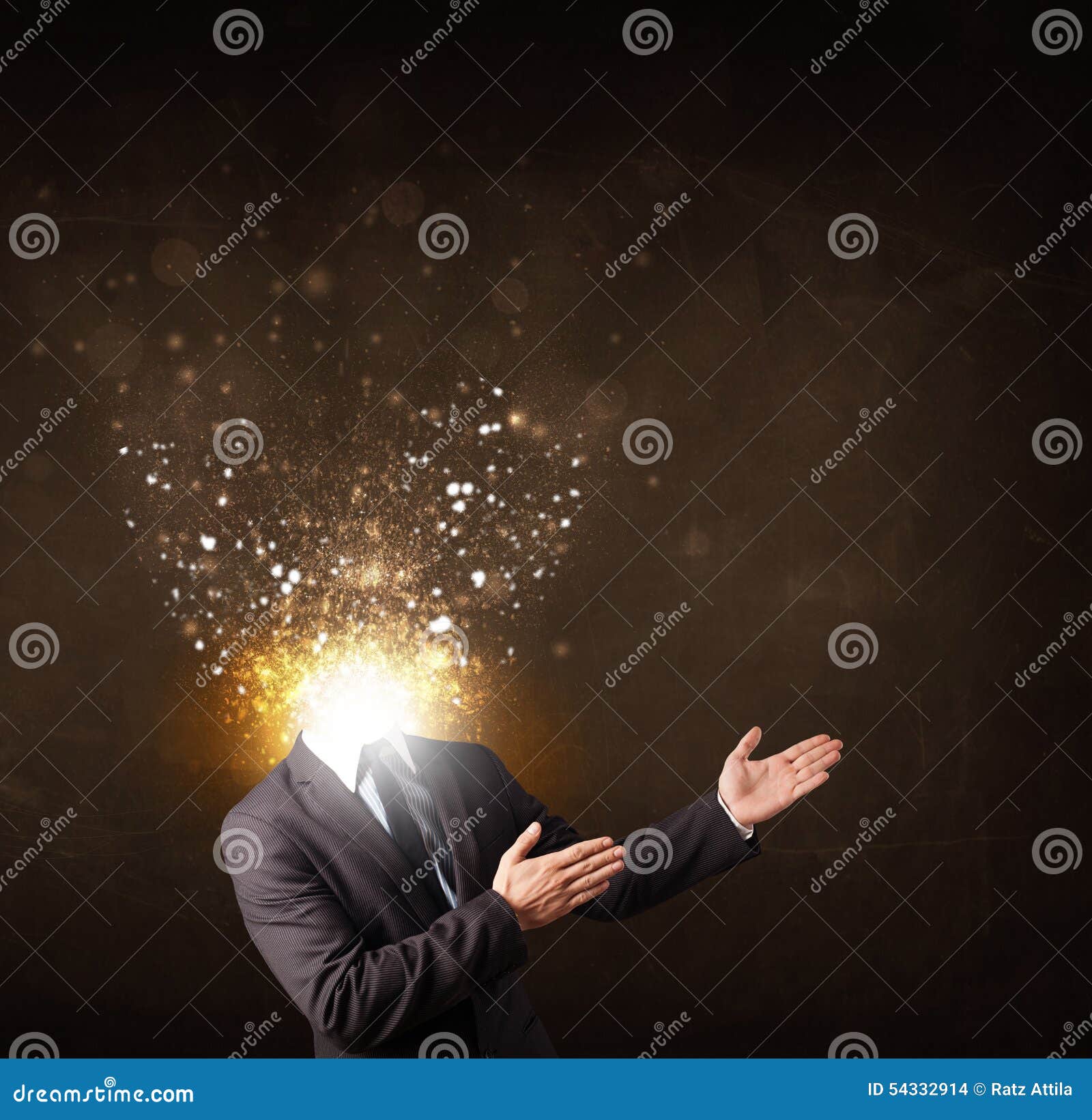 Business Man with Glowing Exploding Head Stock Photo - Image of ...