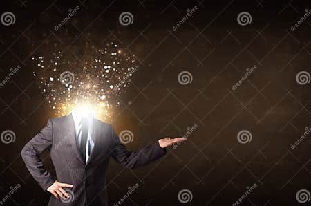 Business Man with Glowing Exploding Head Stock Photo - Image of furious ...