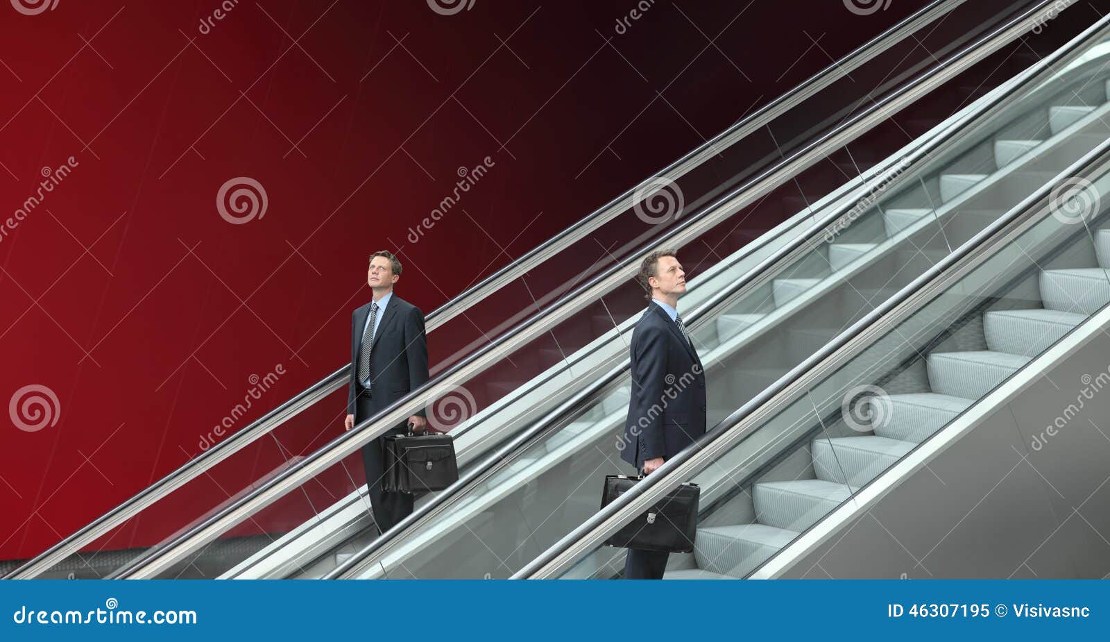 Business Man Going Up And Down Escalators, Concept Of Success Stock ...