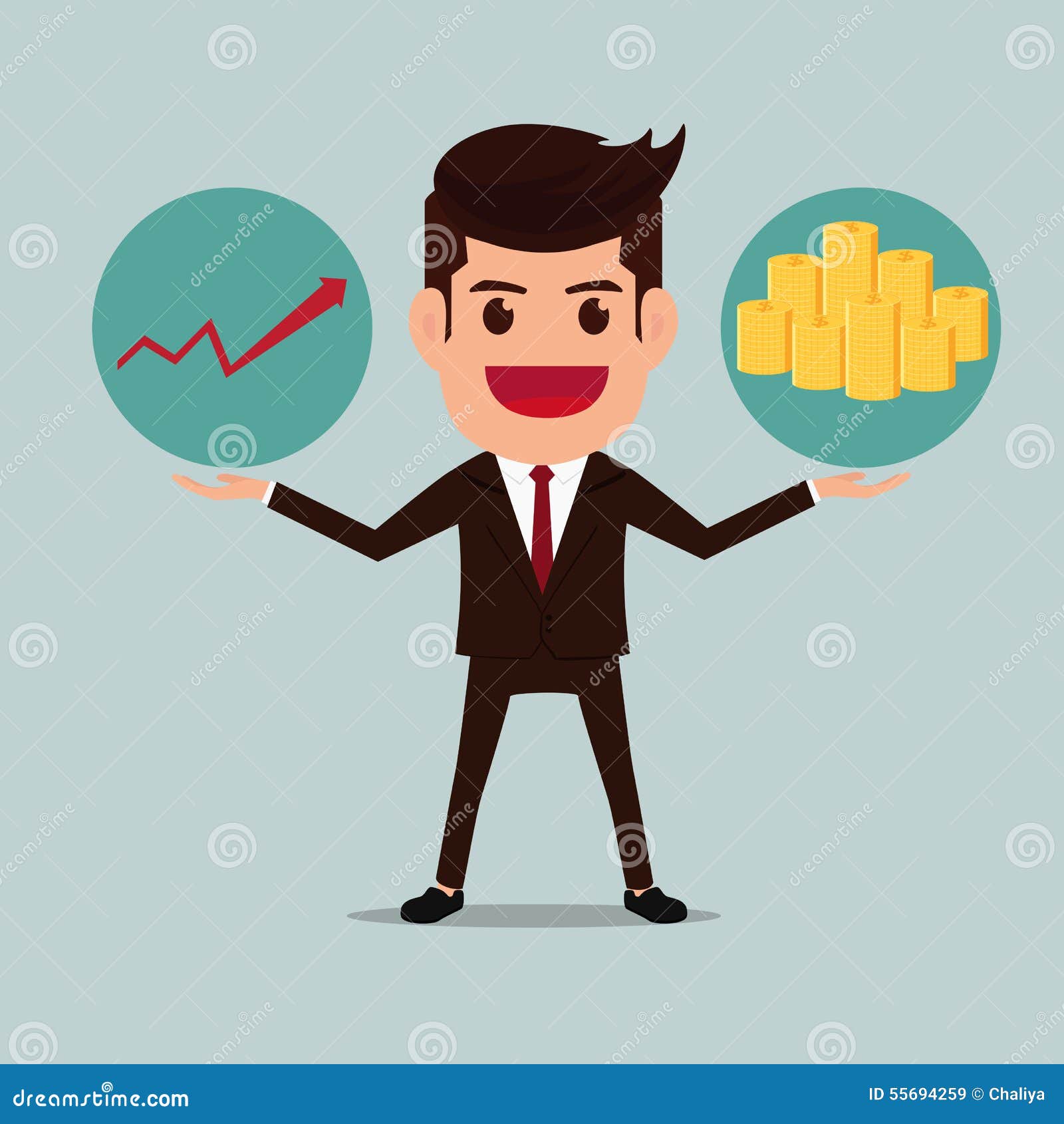 Business Man with Graph and Money Stacks. Stock Vector - Illustration ...