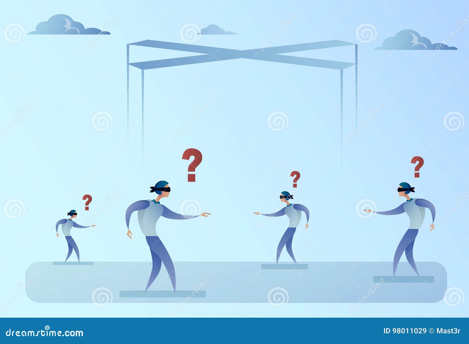 Business Man Group Blind Forded Walking with Question Mark Problem ...