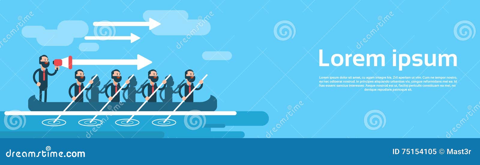 Team Boat Together. Business Teamwork Leadership Concept. Leader ...