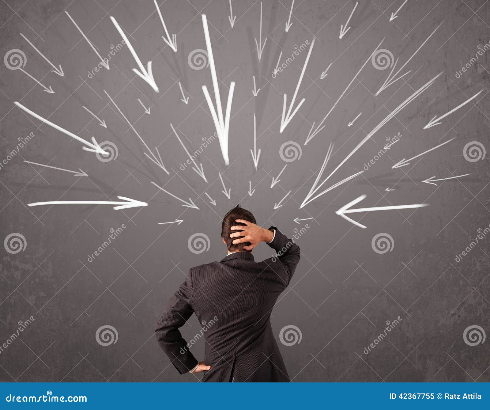 Business Man with Hand Drawn Arrows Pointing at His Head Stock ...