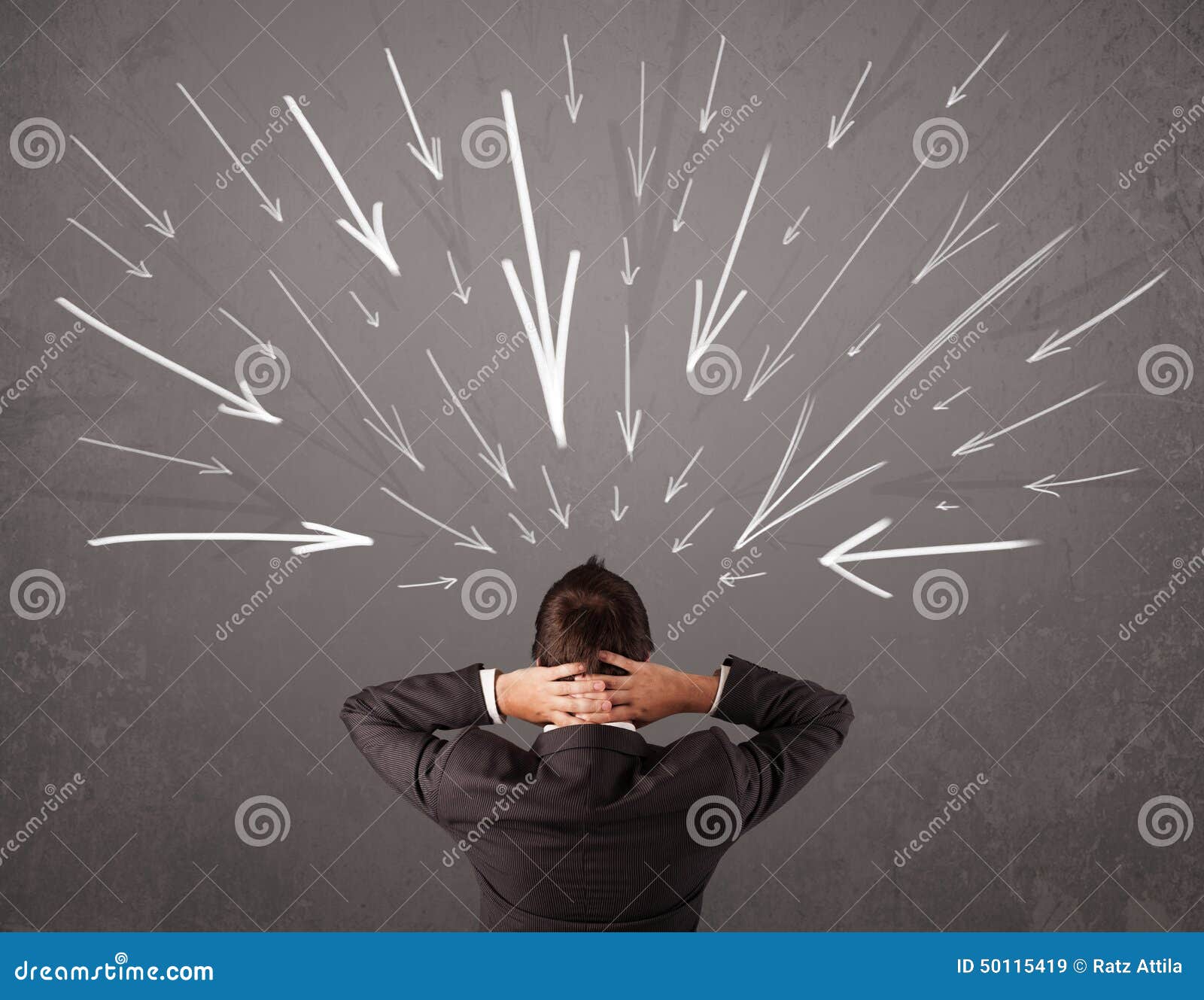 Business Man with Hand Drawn Arrows Pointing at His Head Stock Image ...