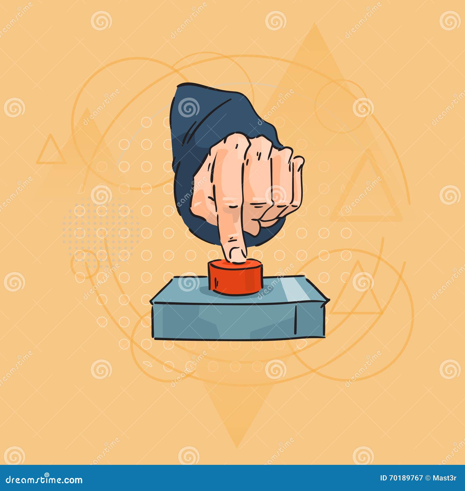 Business Man Hand Finger Press Red Button Over Triangle Geometric ...