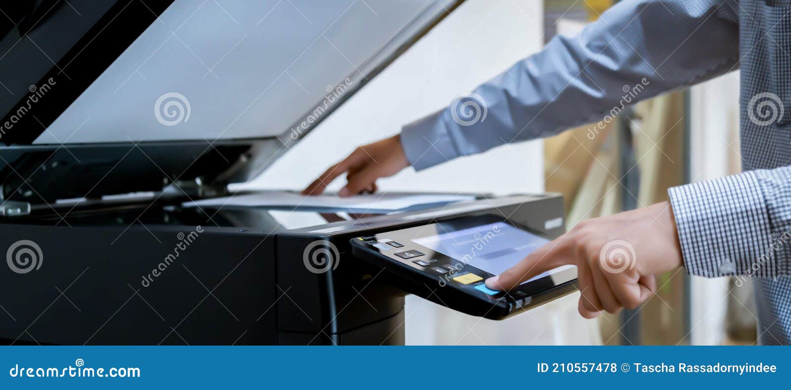 Business Man Hand Press Button on Panel of Printer, Printer Scanner ...