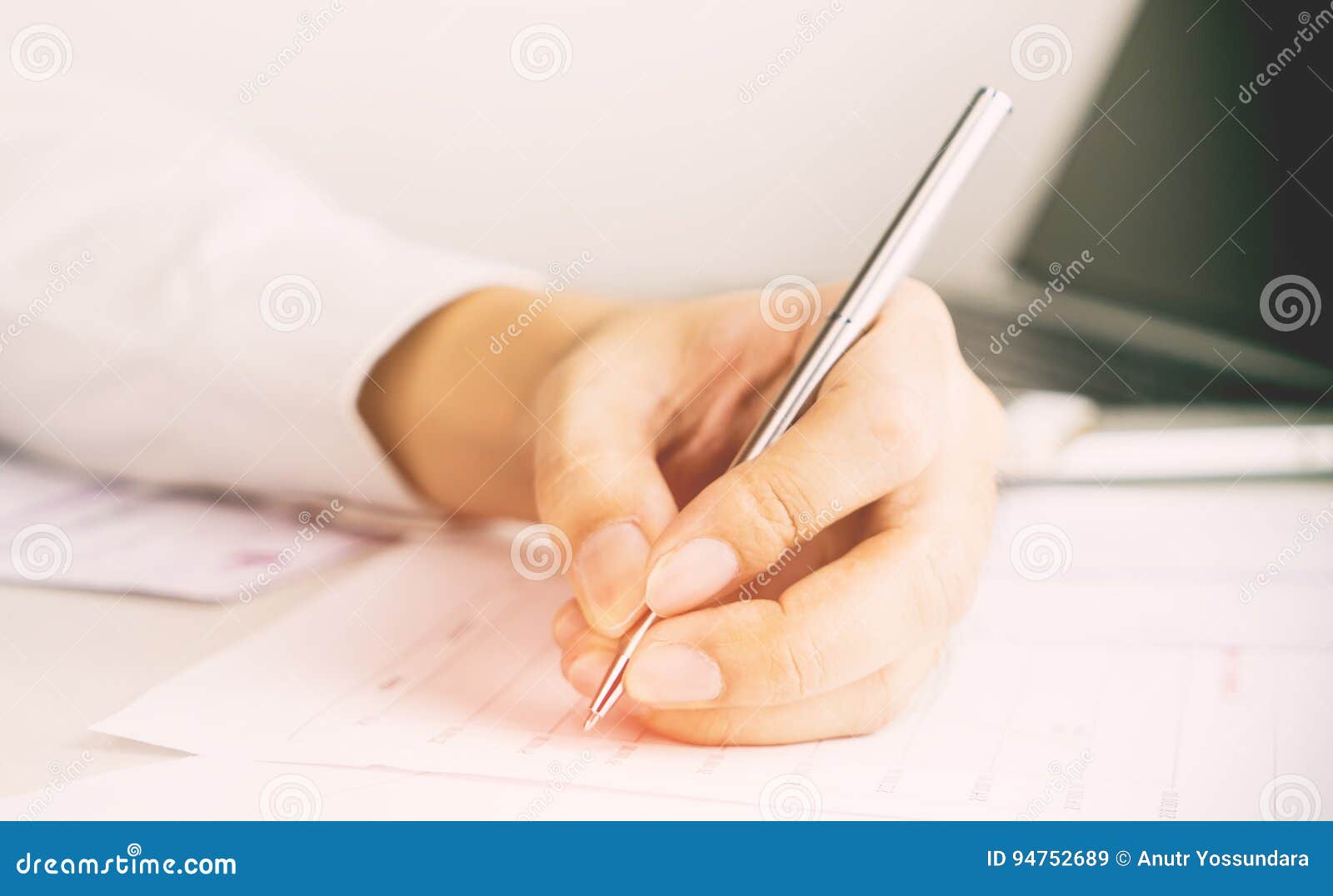 Business Man Hand is Signing on a Document Stock Image - Image of ...