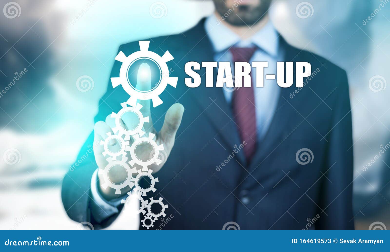 Business Man Hand Start-up Text in Screen Stock Image - Image of male ...