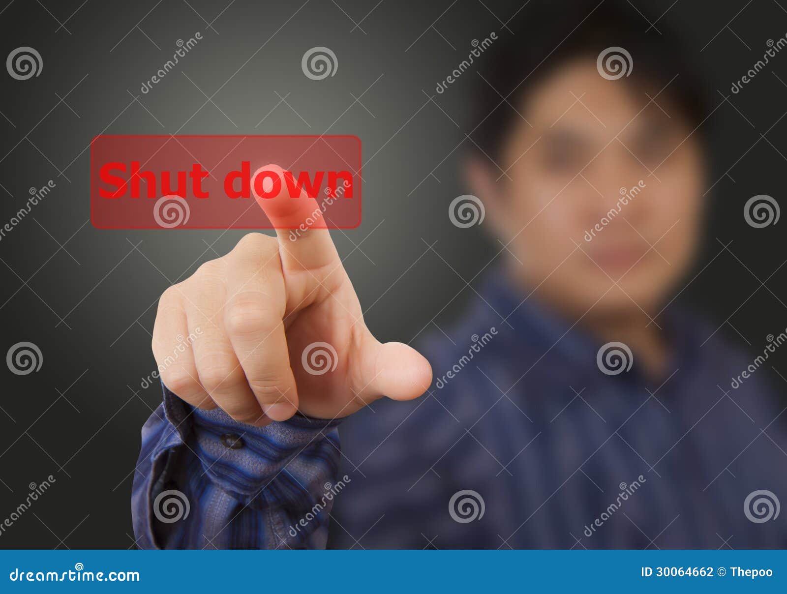 Man Hand Touching on Shut Down Button Stock Photo - Image of ...
