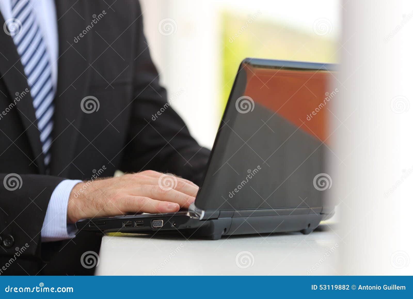Business Man Hand Using a Laptop in the Street Stock Photo - Image of ...