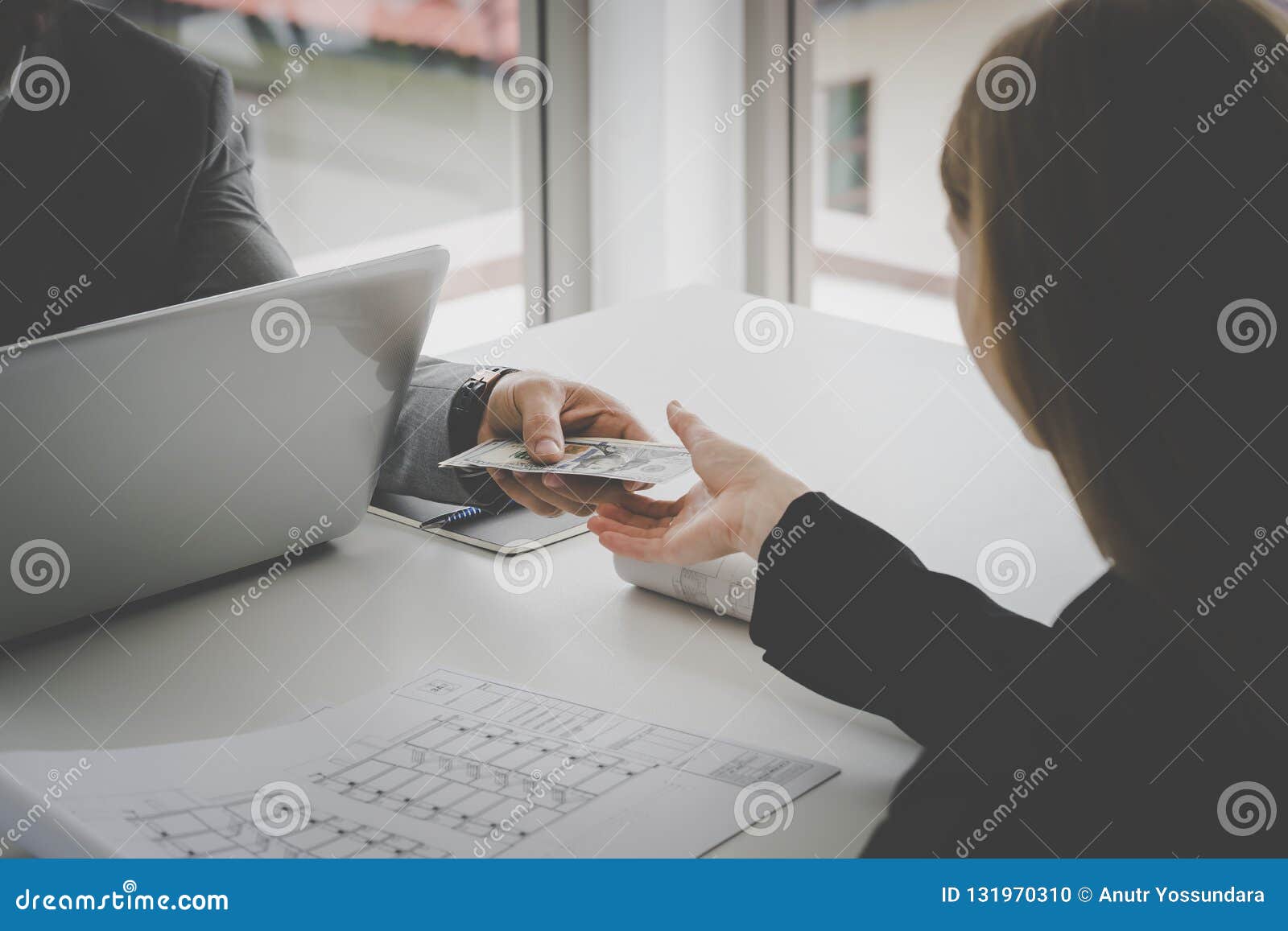 Business Man Handing Money Over a Business Dealing Stock Photo - Image ...