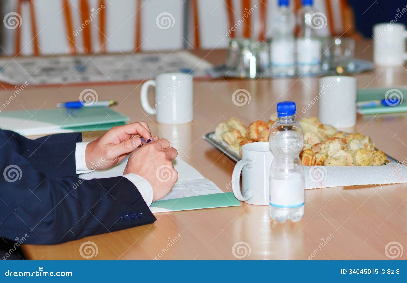 Business Man Hands on the Office Table Stock Image - Image of food ...