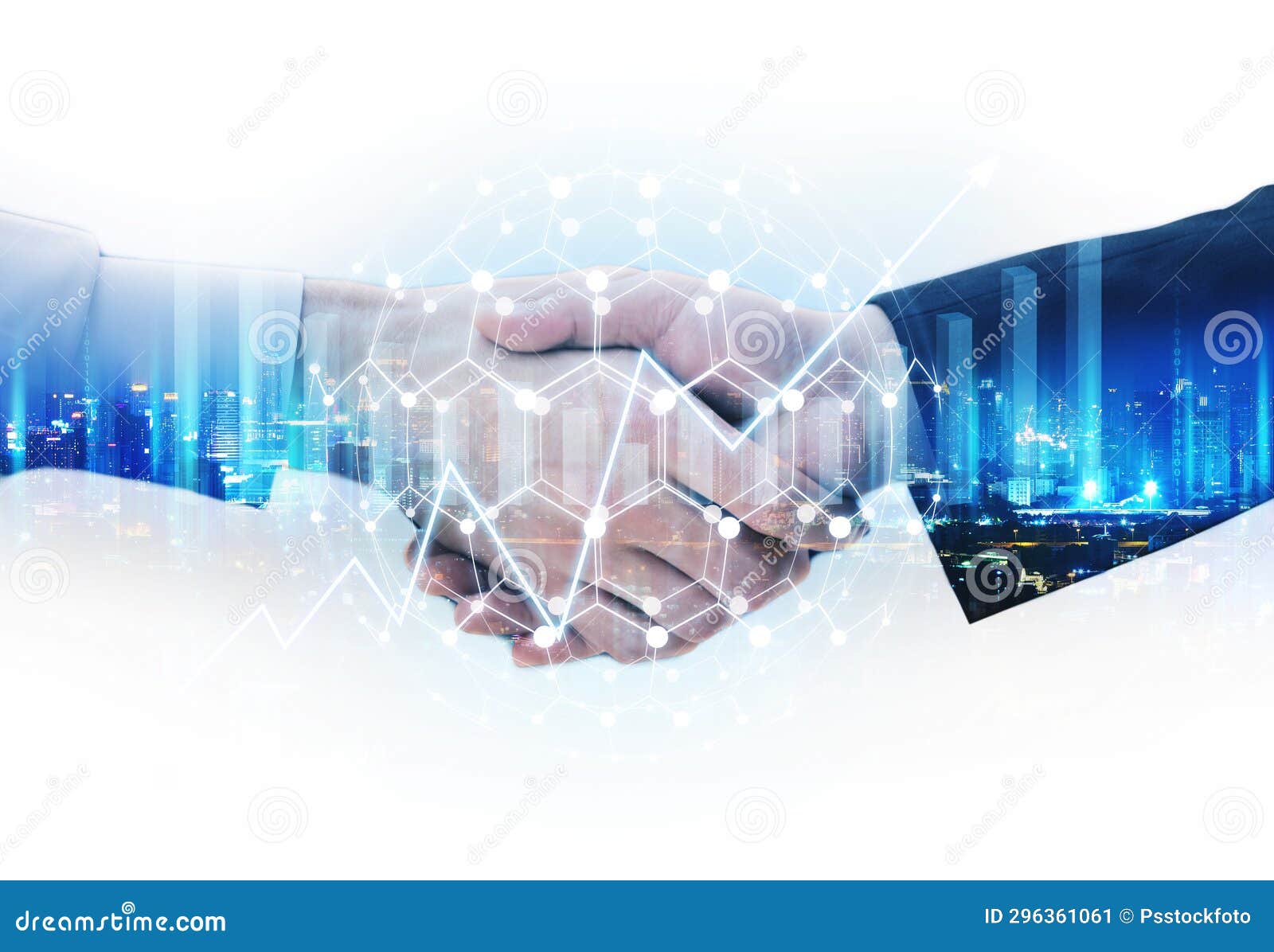 Business Man Handshake with Network Connection City Graphic Stock Image ...