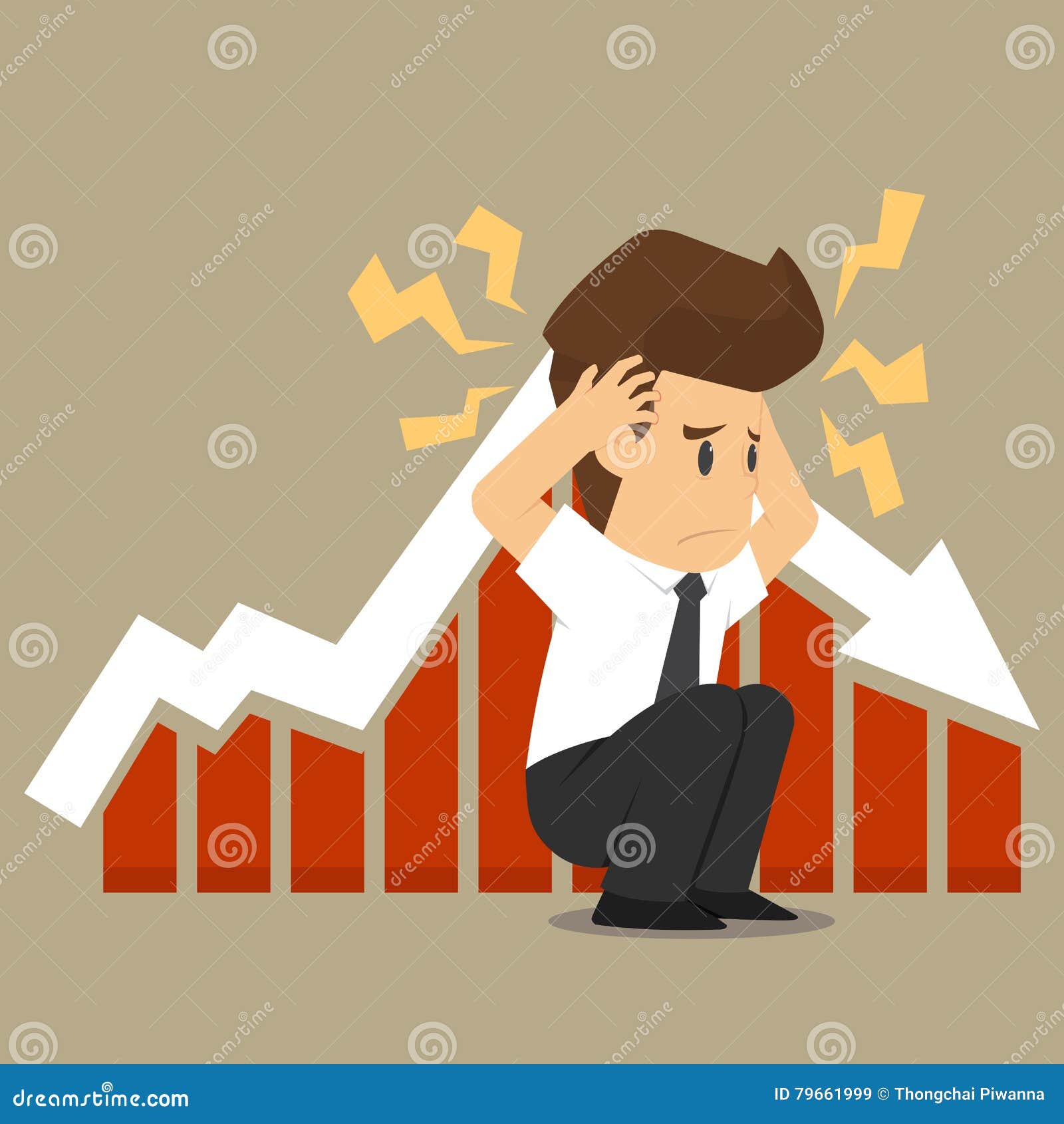 Business Man Have a Headache, Graph Arrow Down Stock Vector - Illustration of career, headache ...