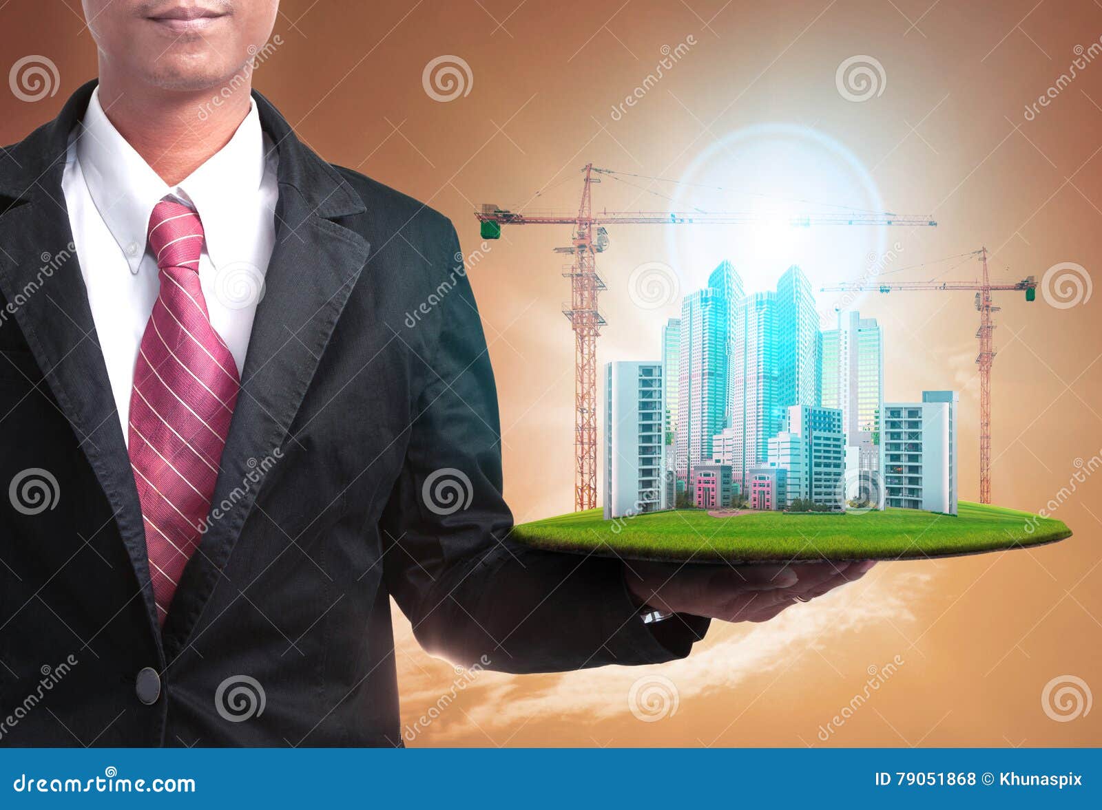 Business Man and High Building Construction Project for Real Es Stock ...