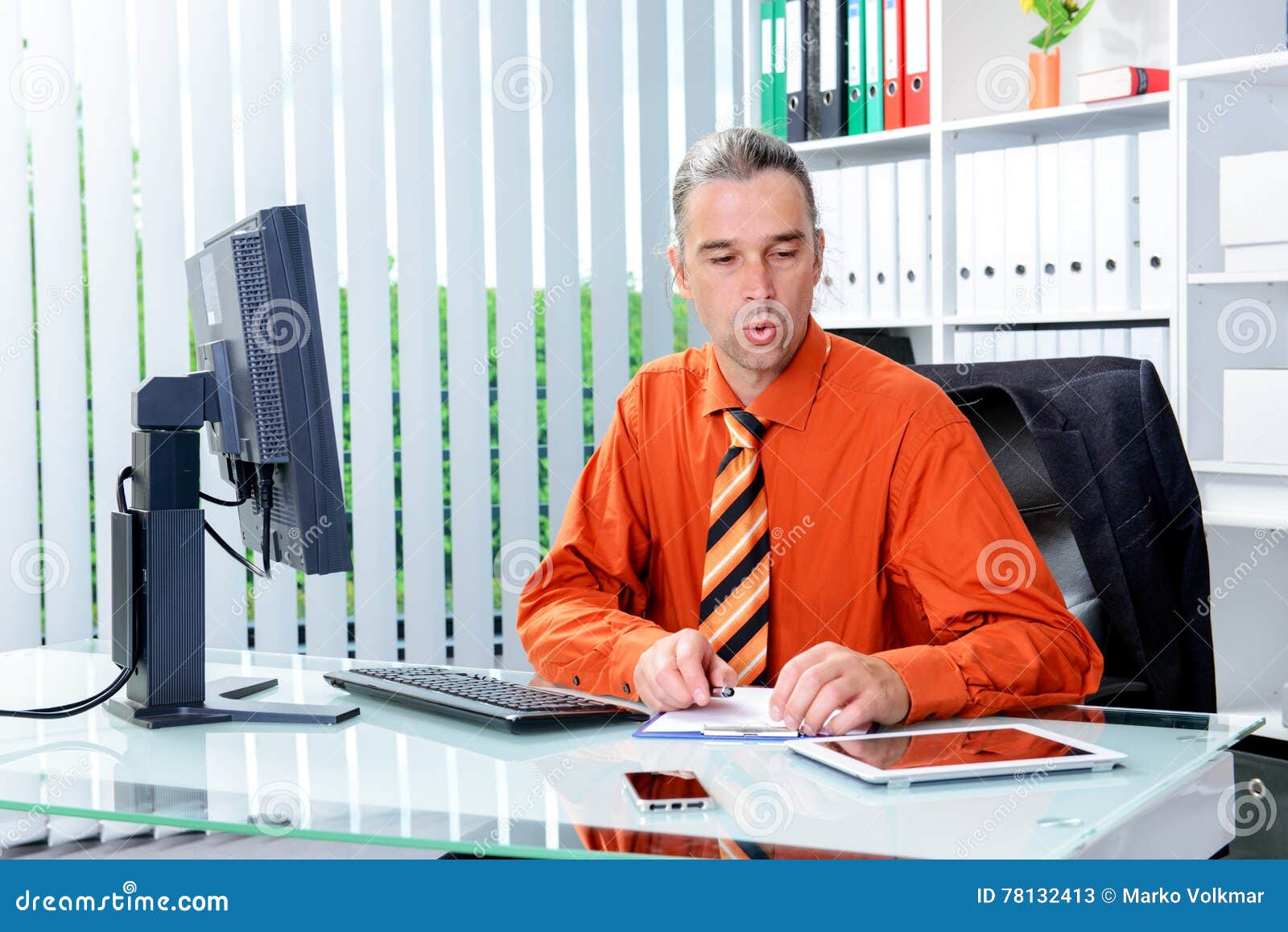 Business Man at His Desk Looking Stressed Stock Image - Image of ...