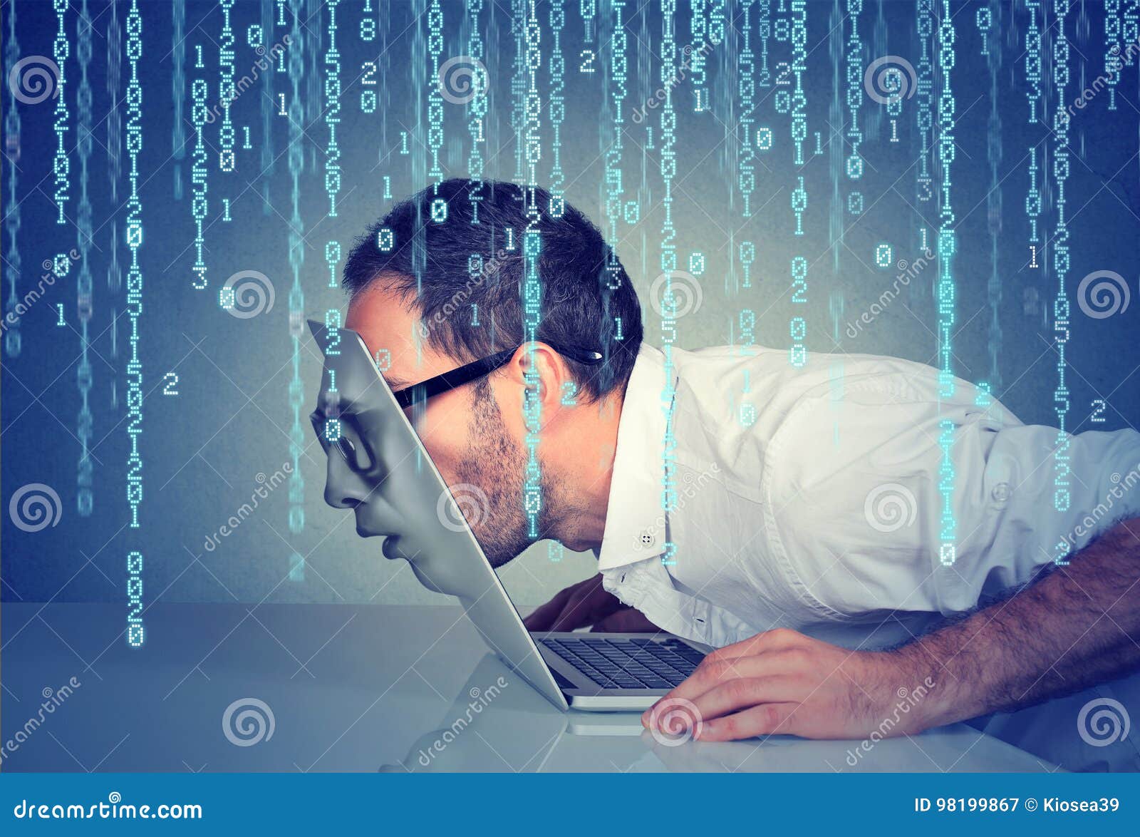 Business Man with His Face Passing through the Screen of a Laptop on ...