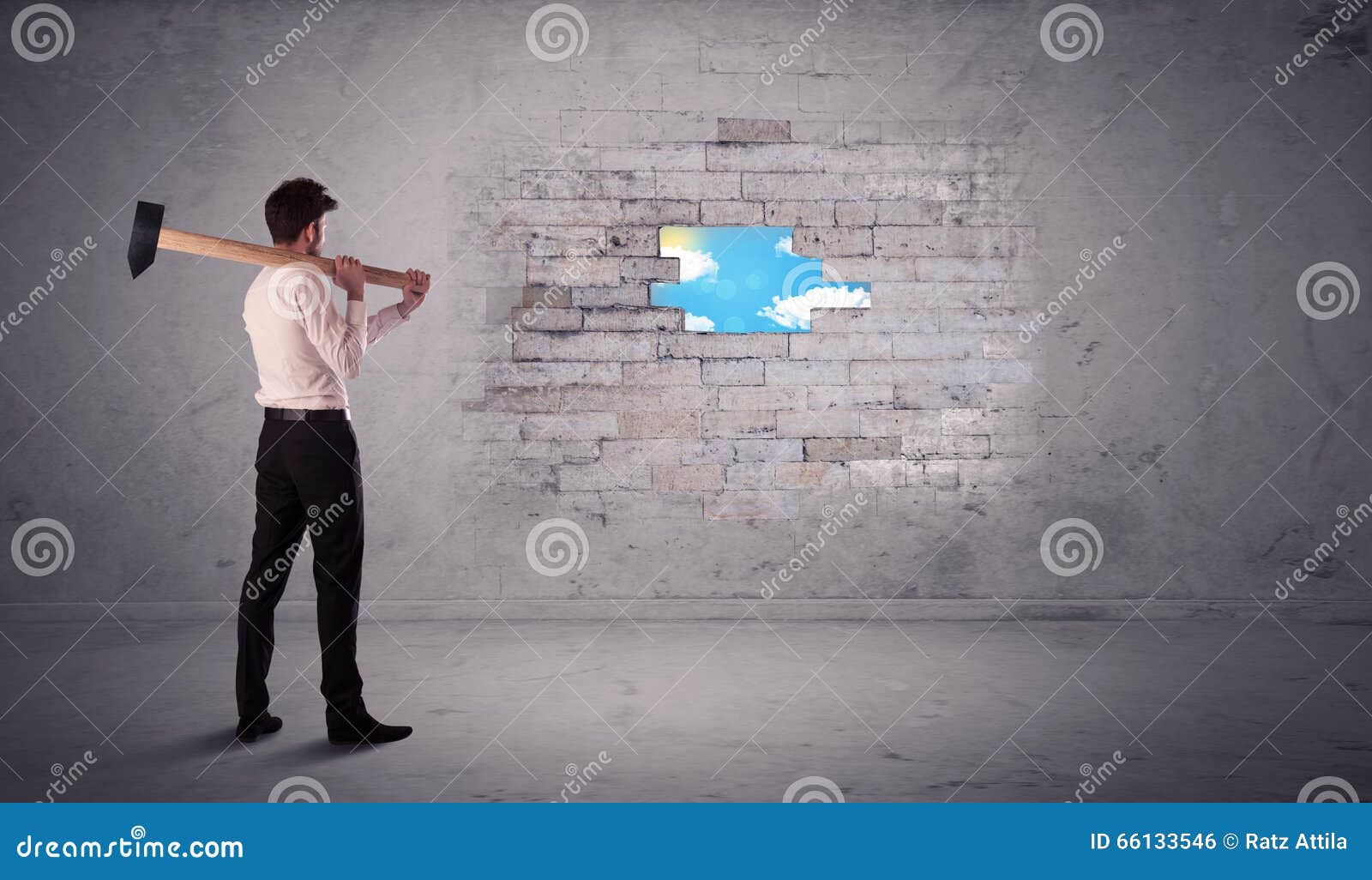 Business Man Hitting Brick Wall With Hammer Royalty-Free Stock Photo ...