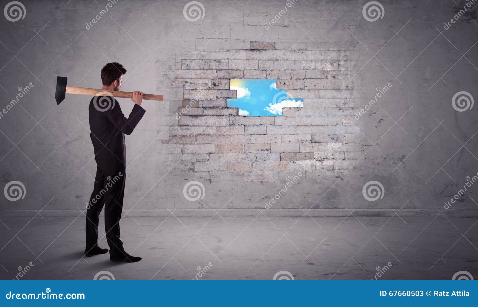 Business Man Hitting Brick Wall With Hammer Royalty-Free Stock Photo ...