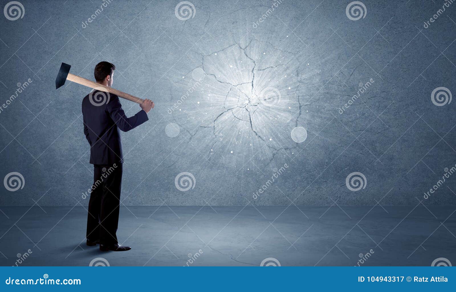 Business Man Hitting Wall with a Hammer Stock Image - Image of ...