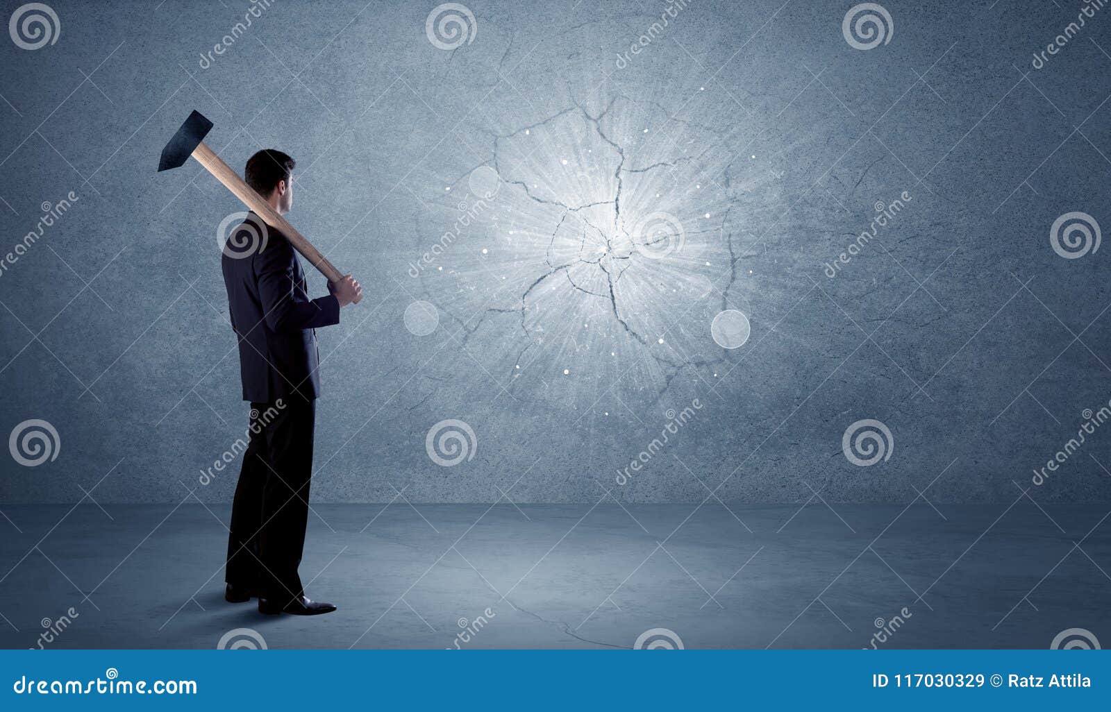 Business Man Hitting Wall with a Hammer Stock Image - Image of ...