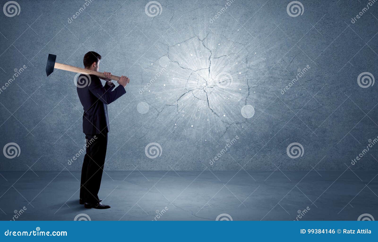 Business Man Hitting Wall with a Hammer Stock Photo - Image of damaged ...
