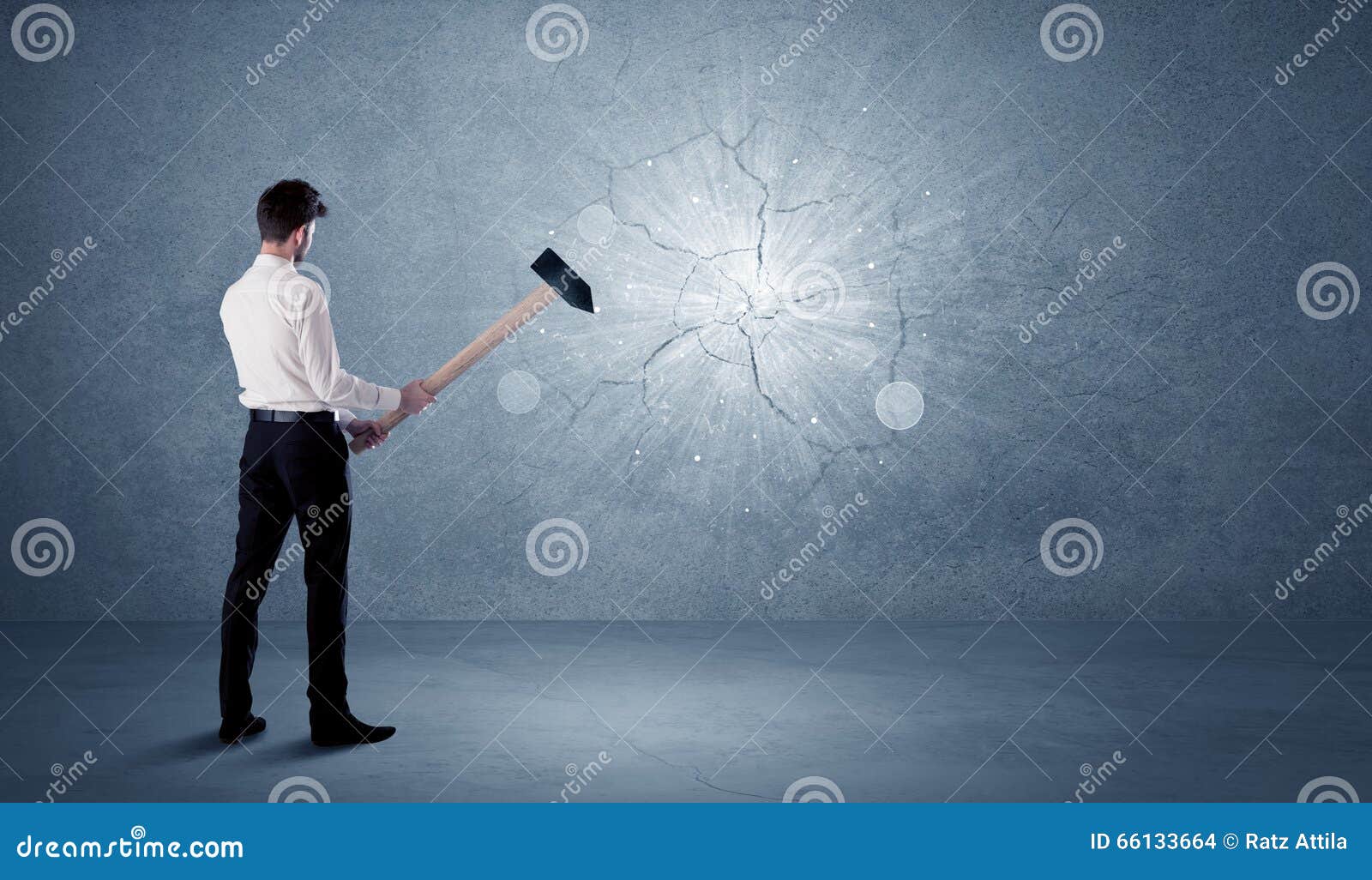Business Man Hitting Wall with a Hammer Stock Photo - Image of ruin ...