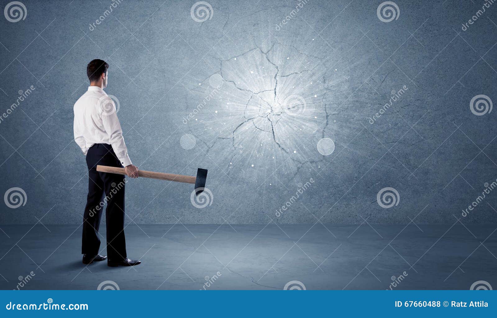 Business Man Hitting Wall with a Hammer Stock Photo - Image of hitting ...