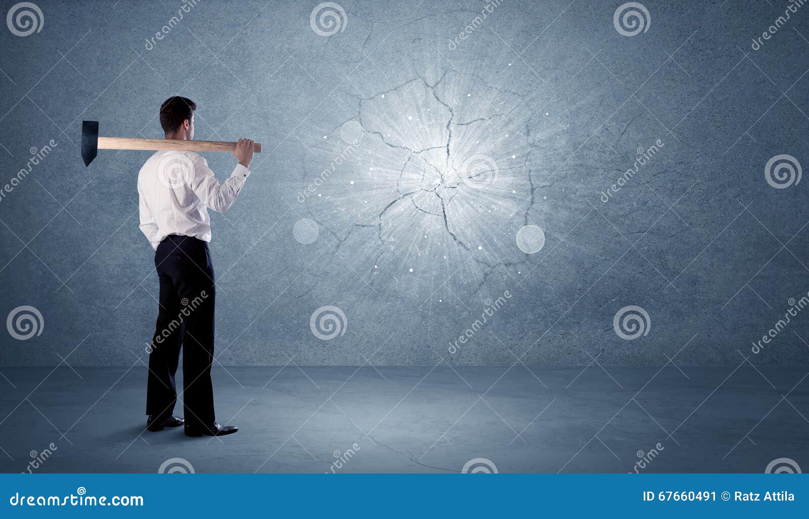 Business Man Hitting Wall with a Hammer Stock Image - Image of ...