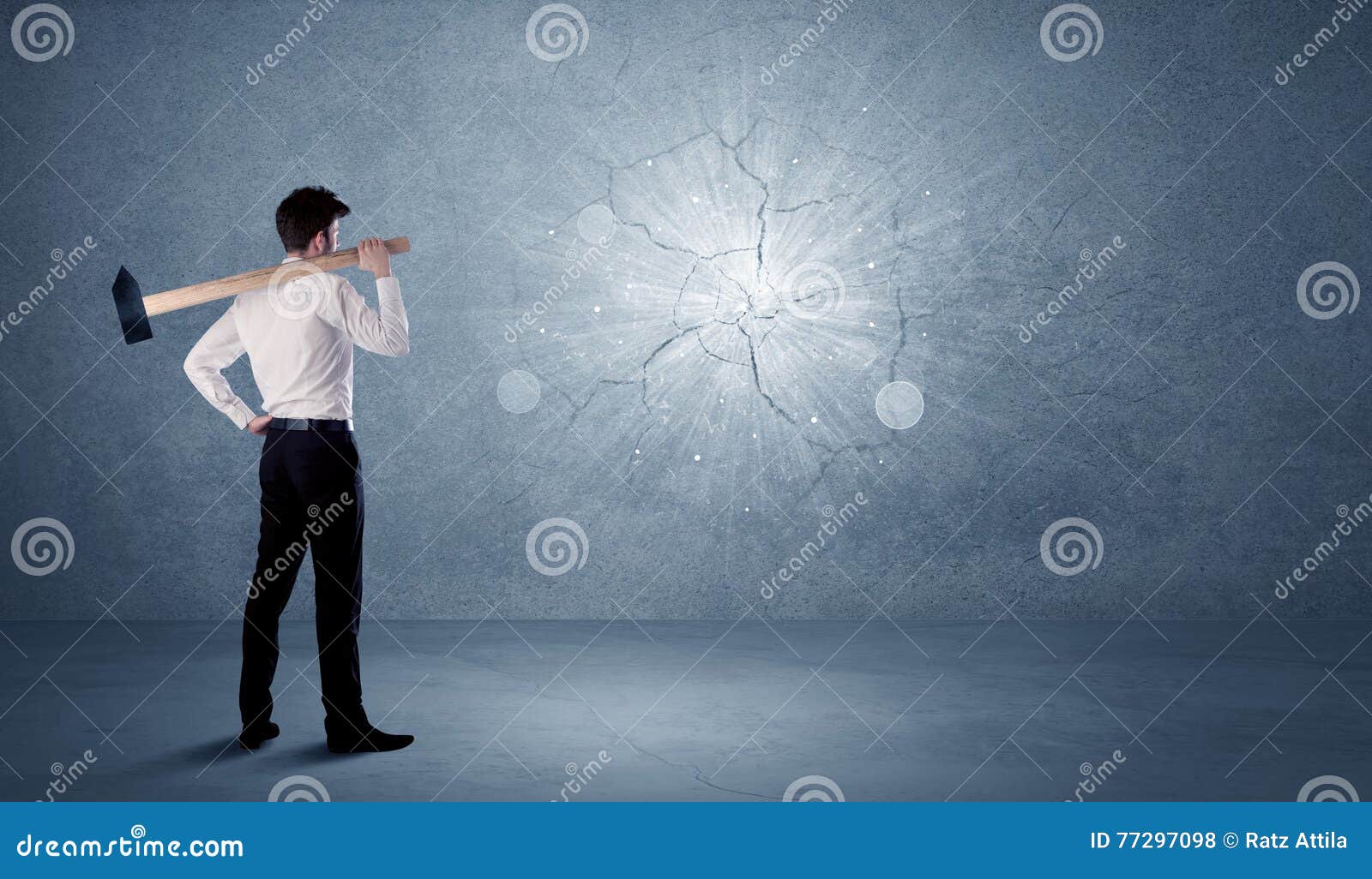 Business Man Hitting Wall with a Hammer Stock Photo - Image of overcome ...