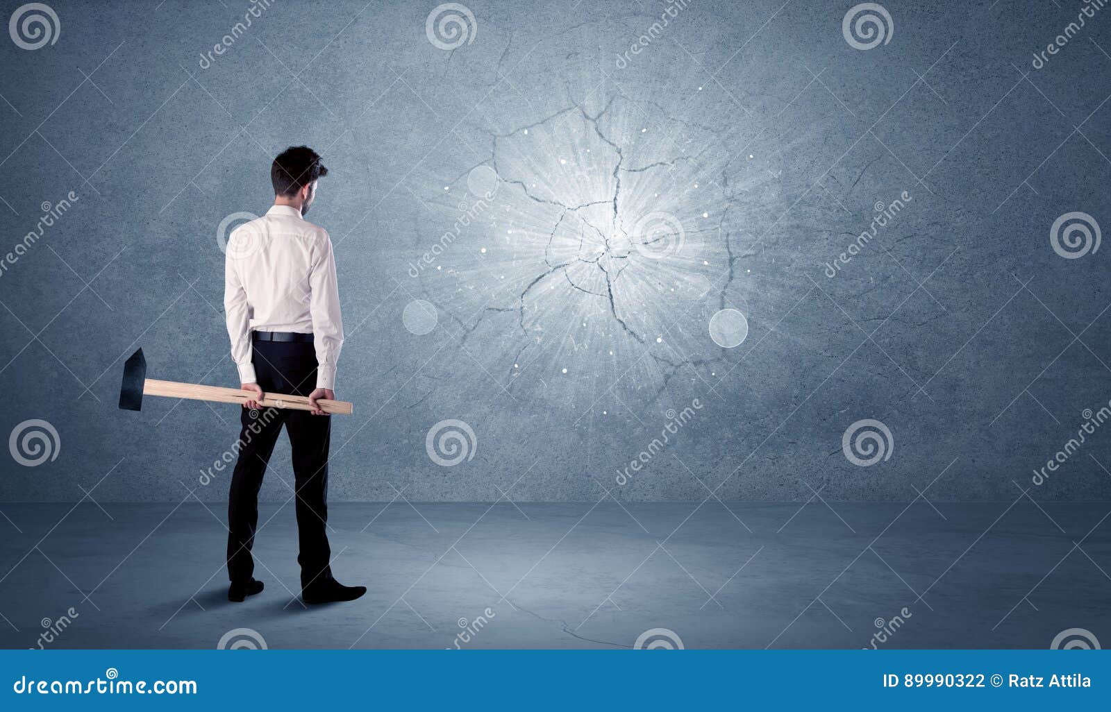 Business Man Hitting Wall with a Hammer Stock Photo - Image of power ...