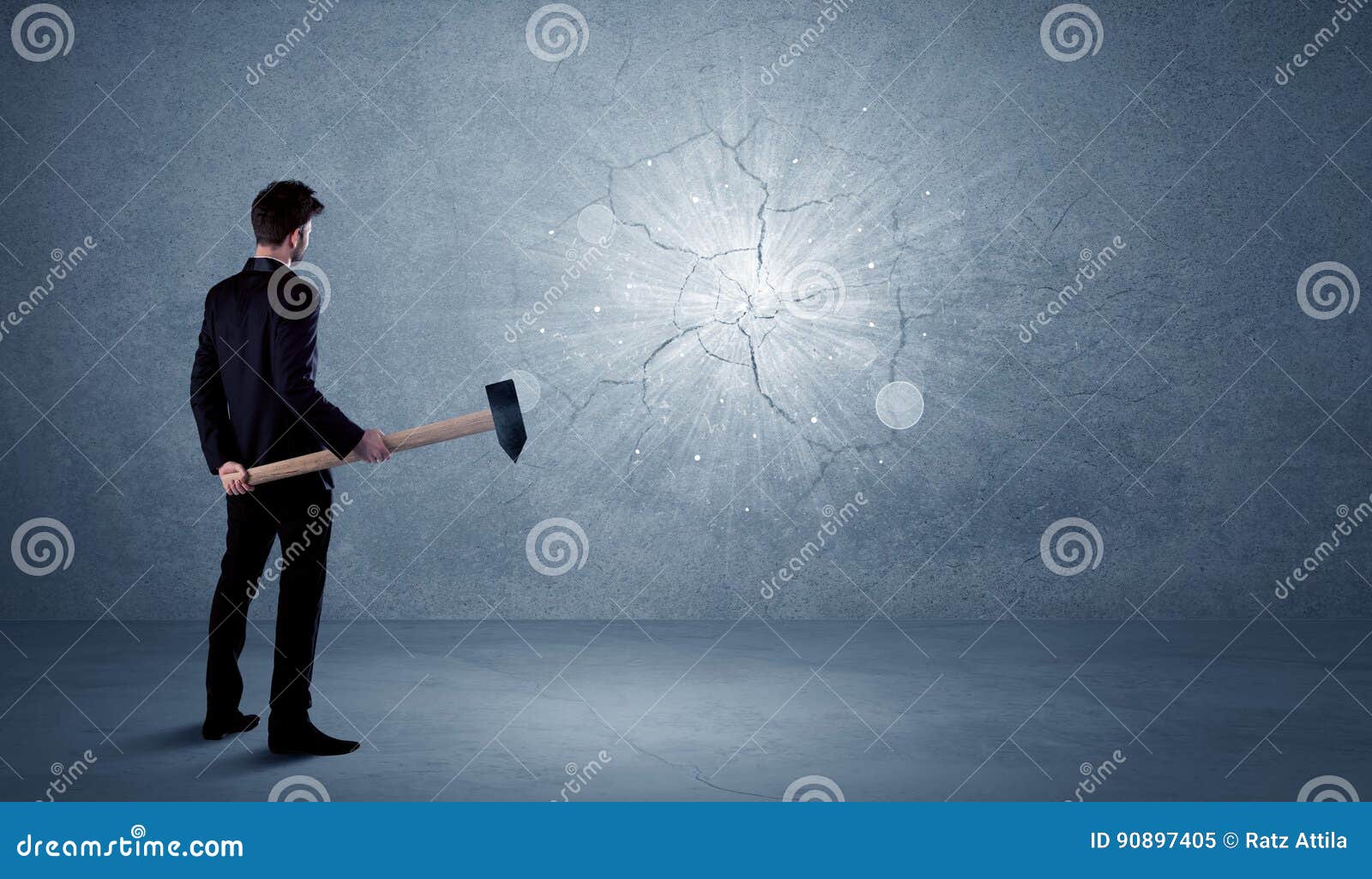 Business Man Hitting Wall with a Hammer Stock Image - Image of ...