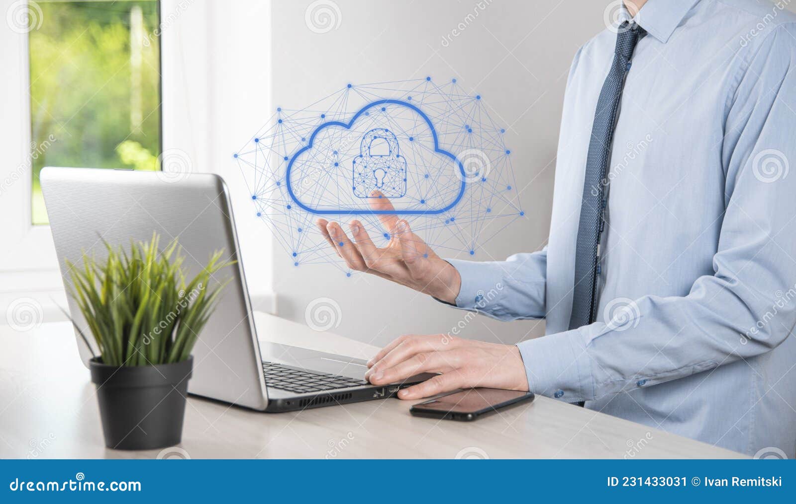 Business Man Hold,holding Cloud Computing Data and Security on Global ...