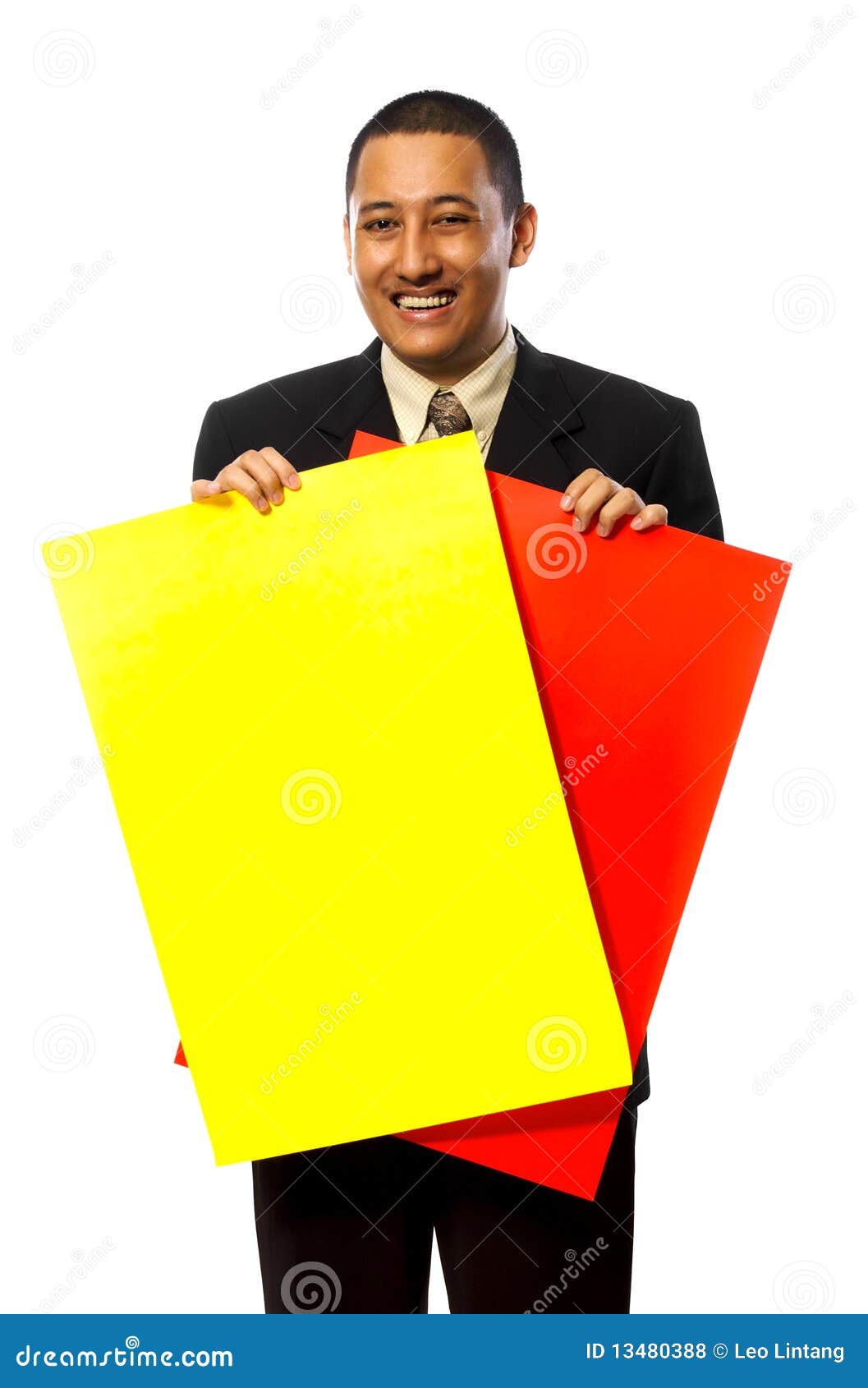 Business Man Hold Yellow and Red Sign Stock Photo - Image of cardboard ...