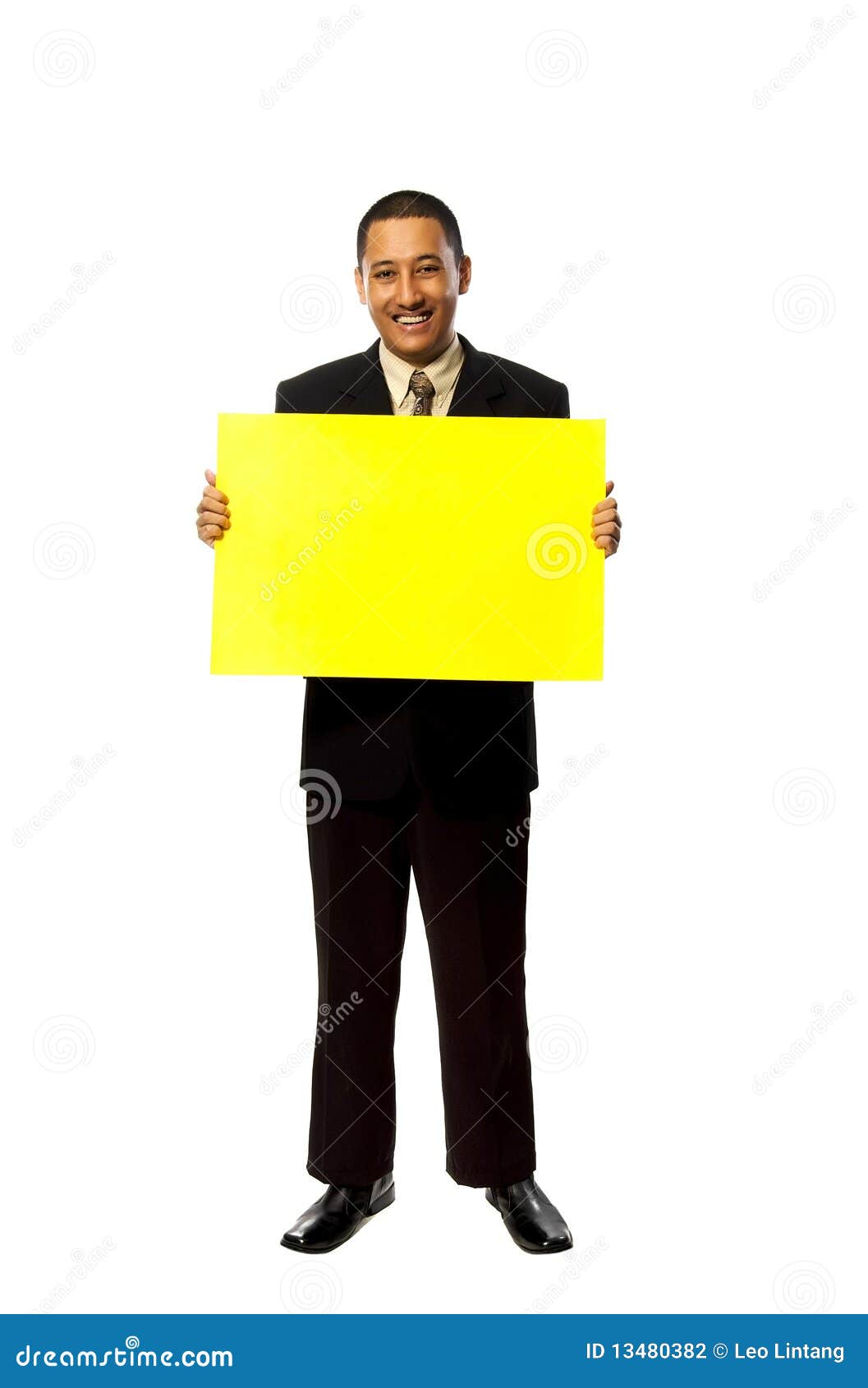 Business Man Hold Yellow Sign Stock Photo - Image of people, confident ...