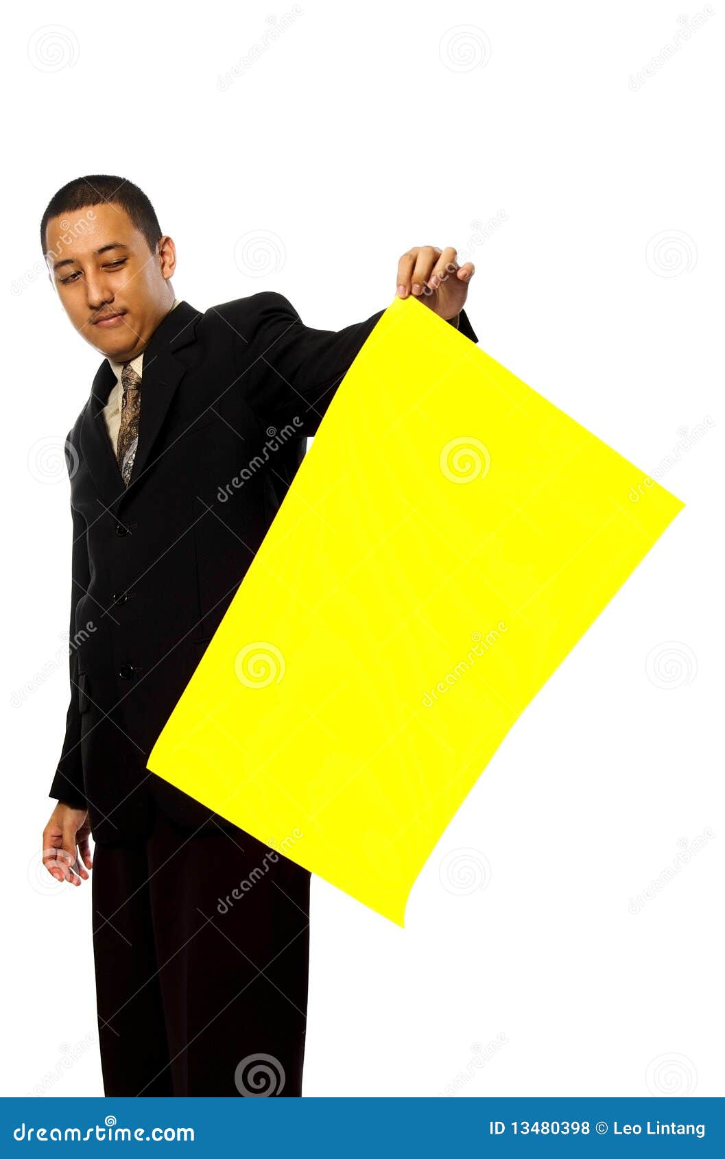 Business Man Hold Yellow Sign Stock Photo - Image of advertisement ...