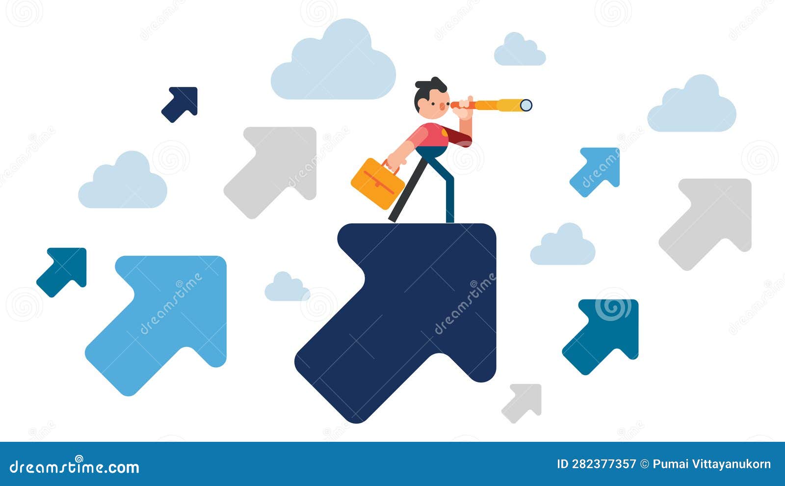 Business Man Holding Binoculars Looking Forward and Stood on the ...