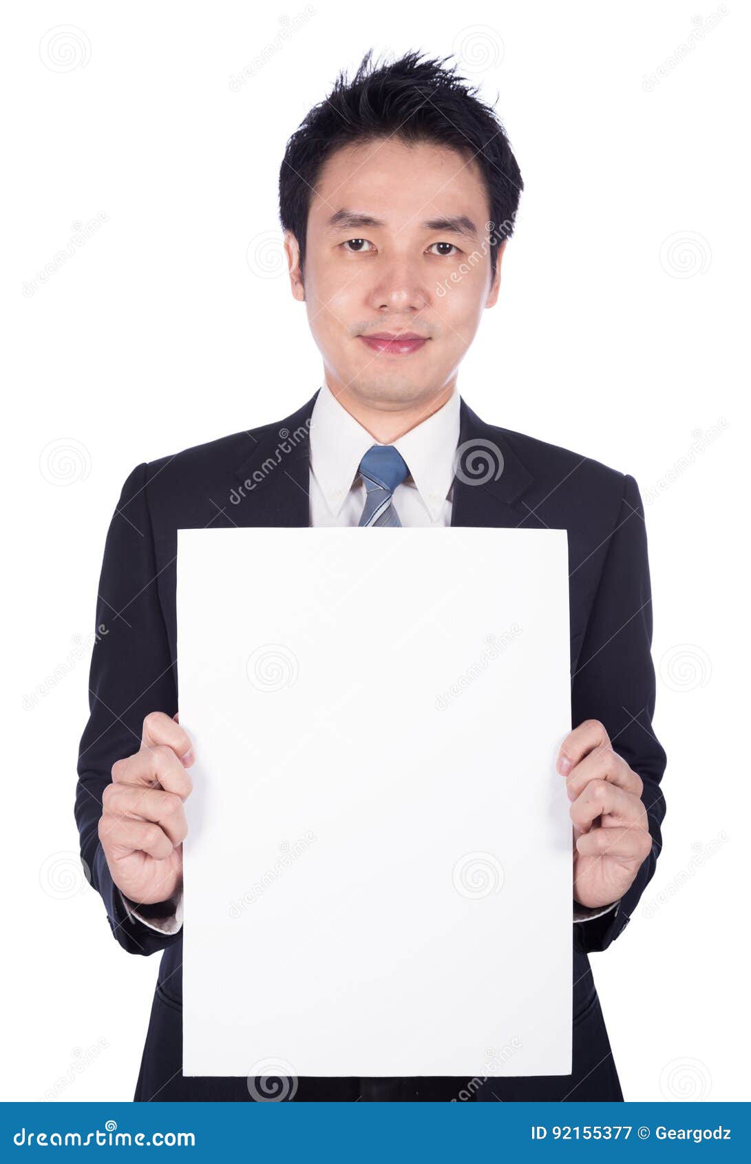 Business Man Holding a Blank Paper Sheet Isolated on White Stock Image ...