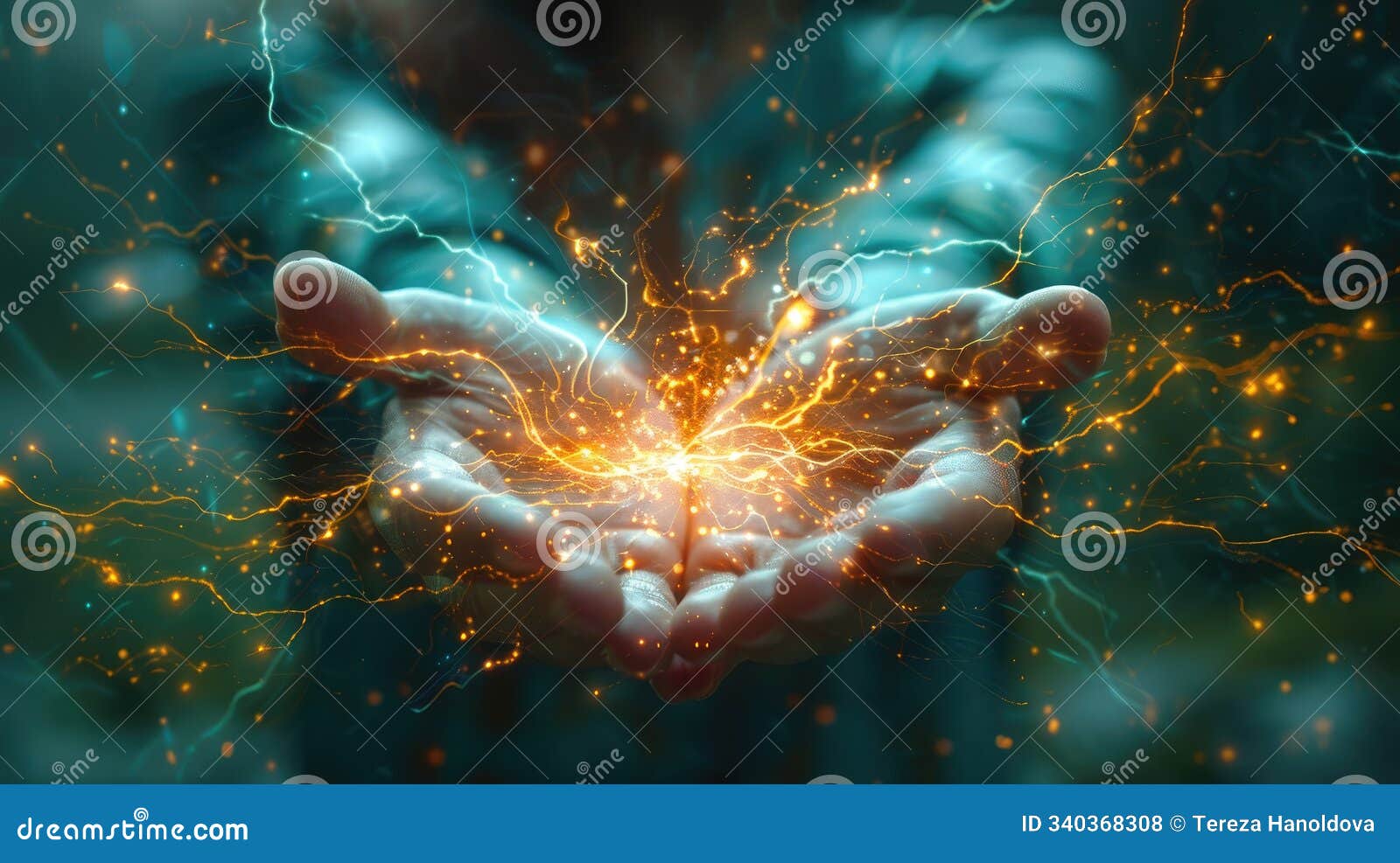 Business Man Holding Blue Electricity Light Bolt in His Hands Stock ...