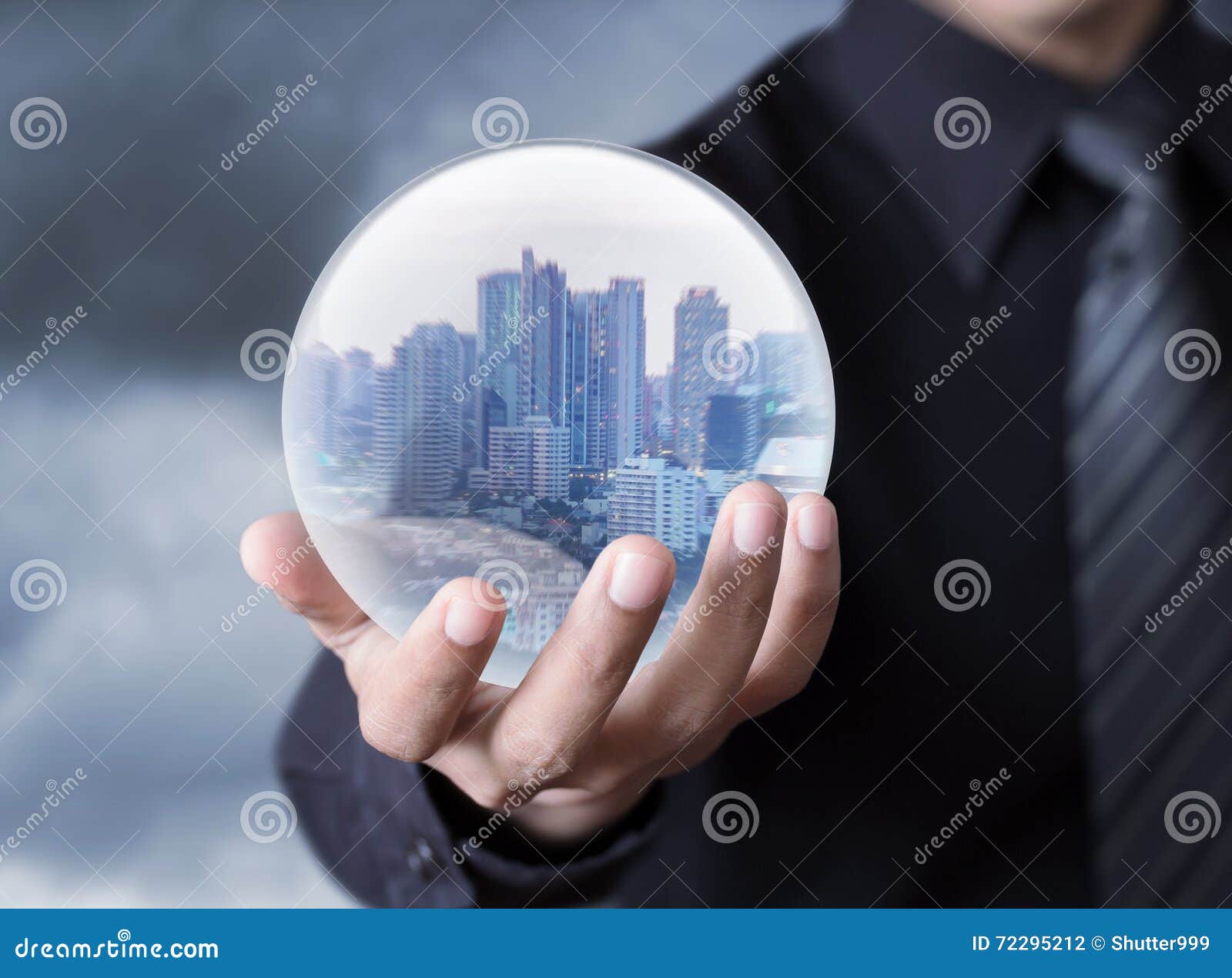 Business Man Holding a City Inside a Sphere Stock Photo - Image of ...